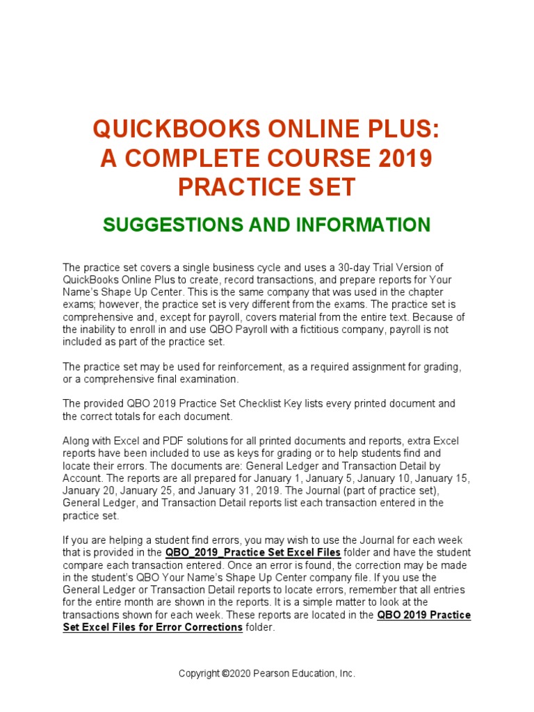 Quickbooks Online Plus: A Complete Course 2019 Practice Set ...