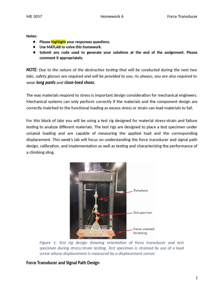 Spring 2019 - Lab 6 - Force Transducer HW | PDF | Deformation ...