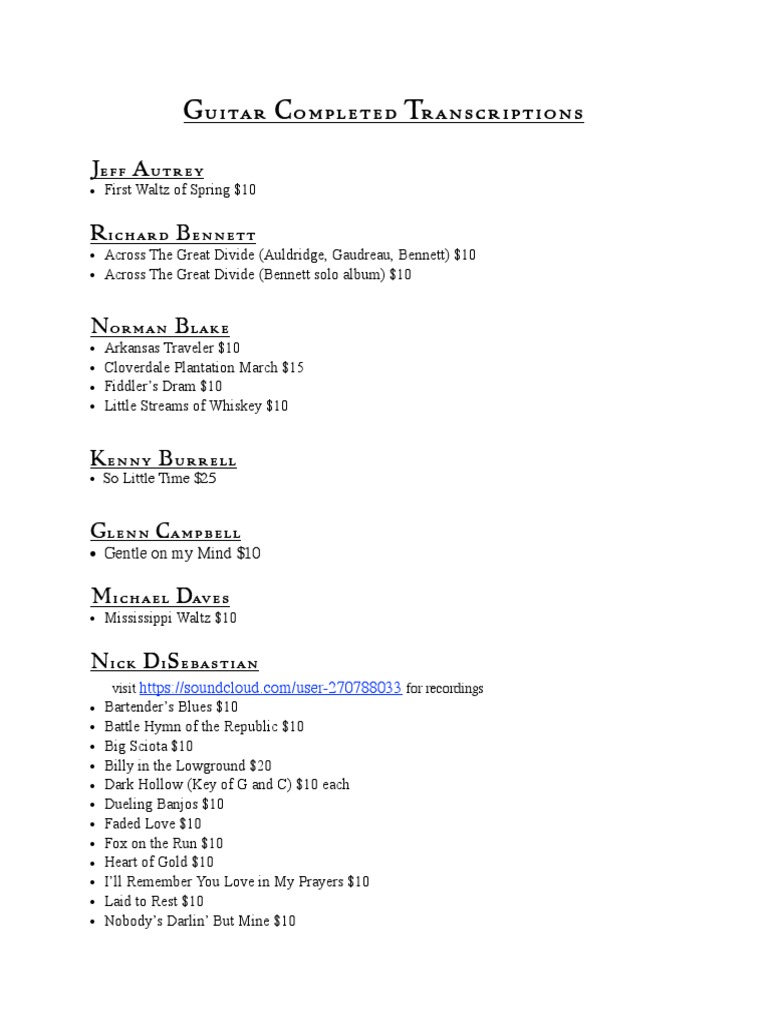 Completed Guitar Transcriptions | Download Free PDF | American Styles Of Music | American Music