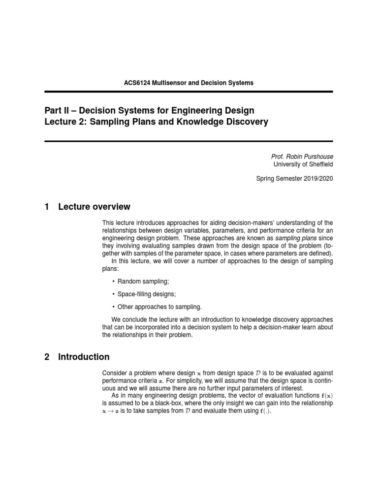 ACS6124 Part II - Lecture 2 - Sampling Plans and Knowledge Discovery | PDF | Scatter Plot ...