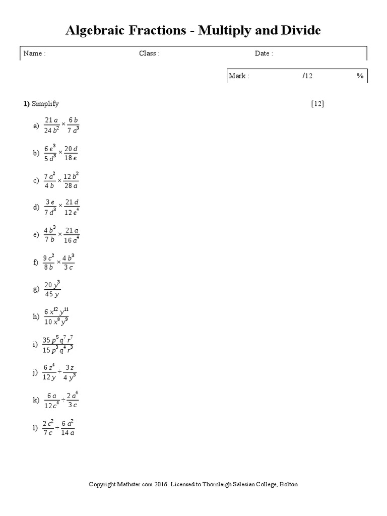 Algebraic Fractions - Multiply and Divide - 3 | PDF | Teaching Mathematics