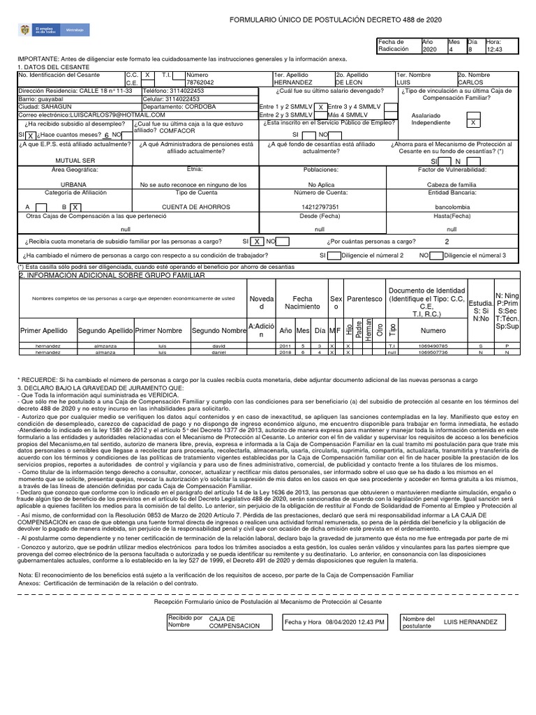 Formulario Comfacor | PDF | Desempleo | Ciencias sociales