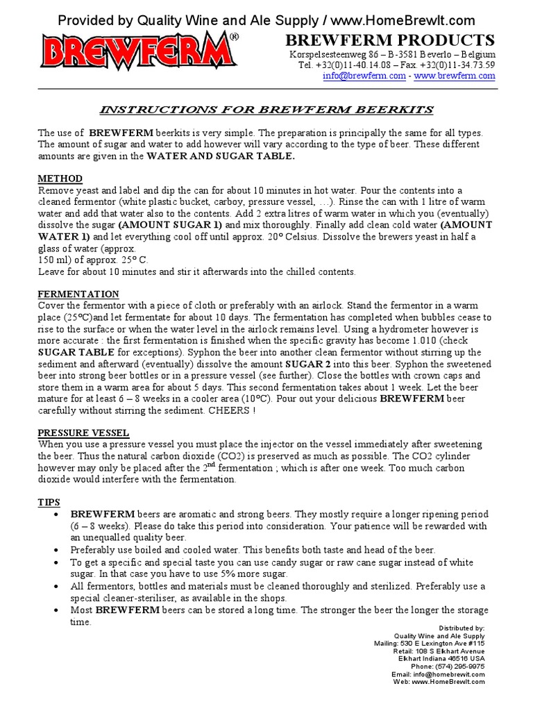 Brewferm Beer Kit Instructions | PDF | Beer | Brewing