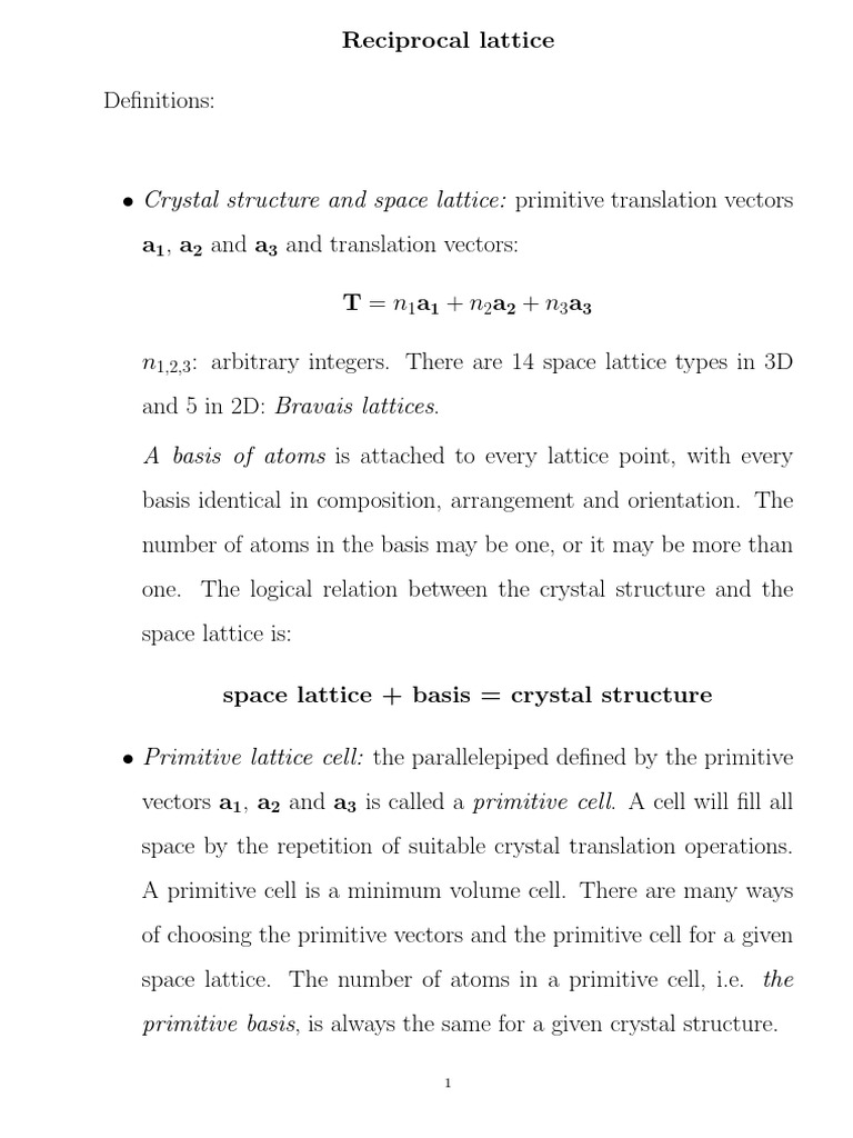Space Lattice Basis Crystal Structure | PDF | Crystal Structure ...