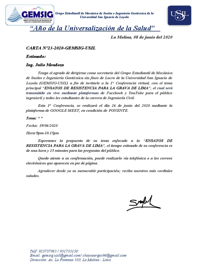 Modelo de Carta de Invitación para Conferencia Virtual | PDF