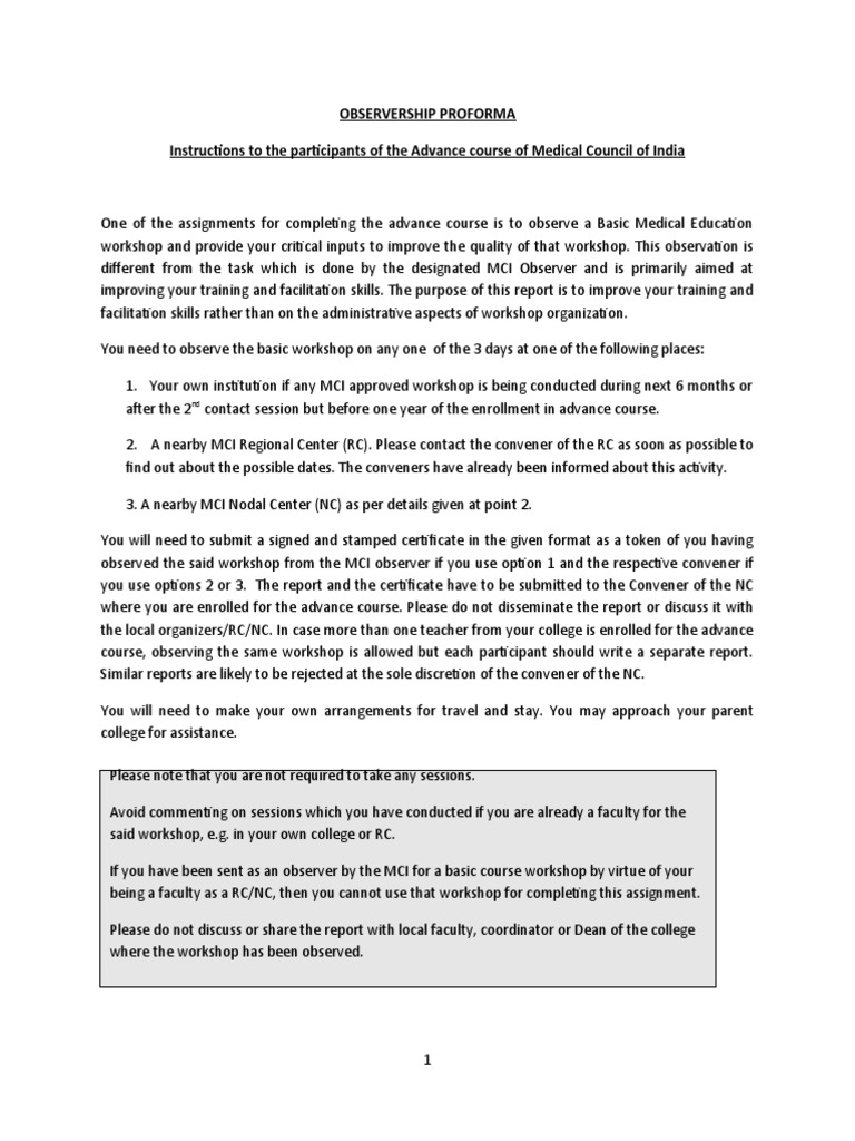 Observership Certificate Guidelines | PDF | Behavior Modification ...