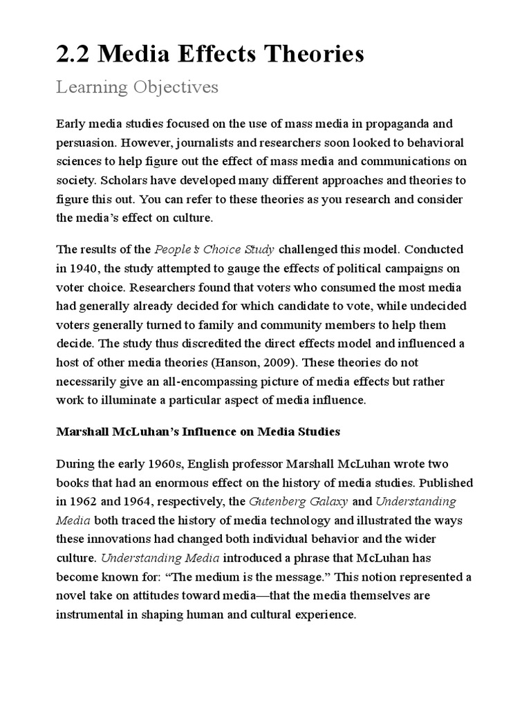 2.2 Media Effects Theories - Media and Culture | PDF | Mass Media ...