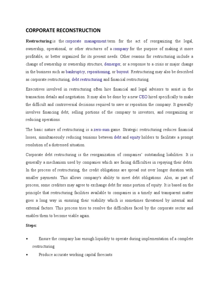 Corporate Reconstruction | PDF | Restructuring | Mergers And Acquisitions