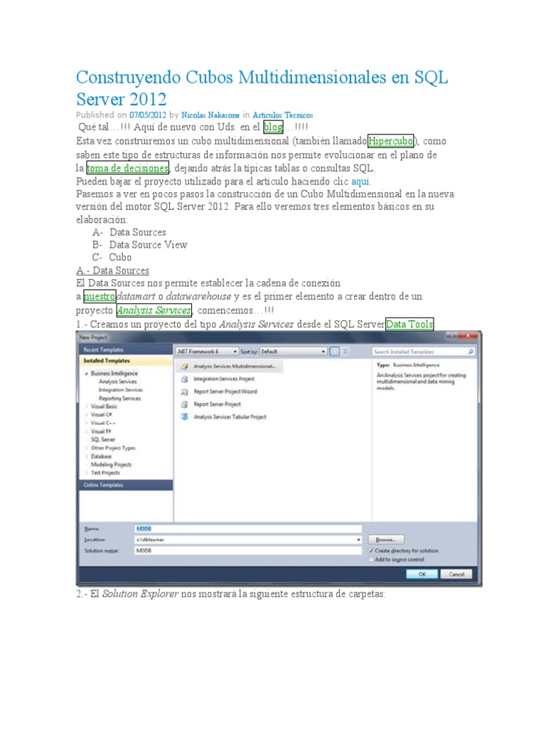 Creando un Cubo Multidimensional en SQL Server 2012: Pasos para su Construcción | PDF | SQL ...