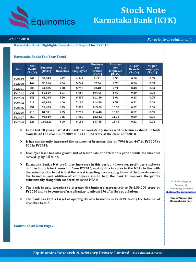 Equinomics Stock Note Karnataka Bank June 29, 2018 | PDF | Securities ...