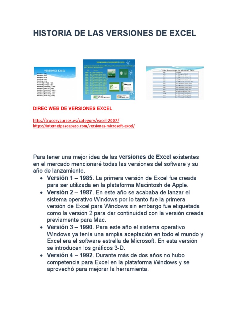 Historia de Las VERSIONES de Microsoft EXCEL | PDF | Microsoft Excel ...