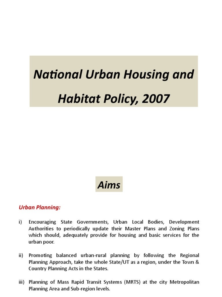 National Urban Housing and Habitat Policy, 2007 | PDF | Slum ...