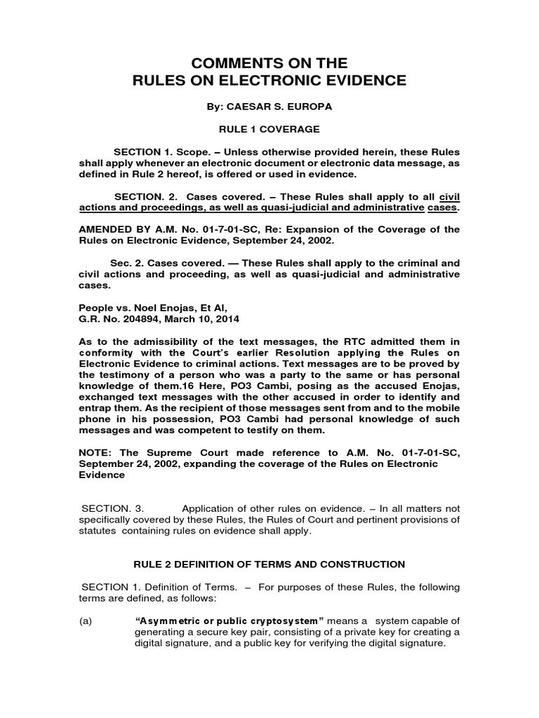 Rules On Electronic Evidence 2019 PDF | PDF | Affidavit | Public Key Cryptography