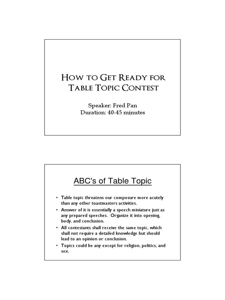 How To Get Ready For Table Topic Contest | PDF | Question | Semiotics