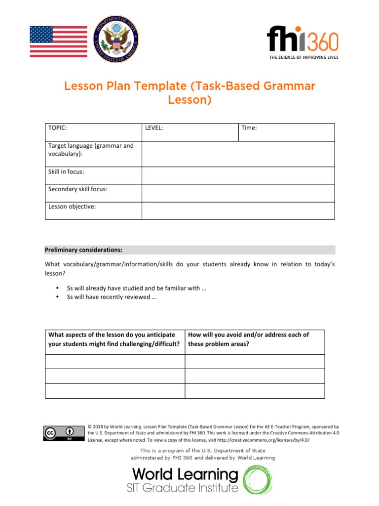 Lesson Plan Template (Task-Based Grammar Lesson) | PDF | Lesson Plan ...
