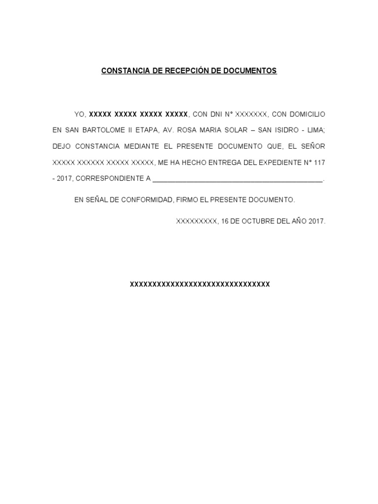 Constancia de Recepción de Documentos | PDF