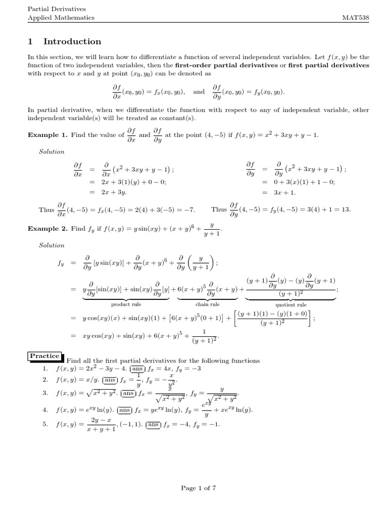 Partial Derivative | PDF | Maxima And Minima | Calculus