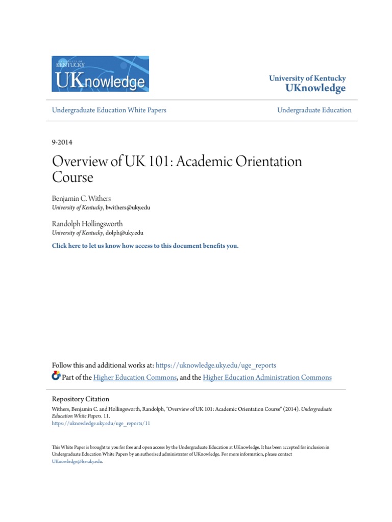 Overview of UK 101 - Academic Orientation Course | PDF | College ...