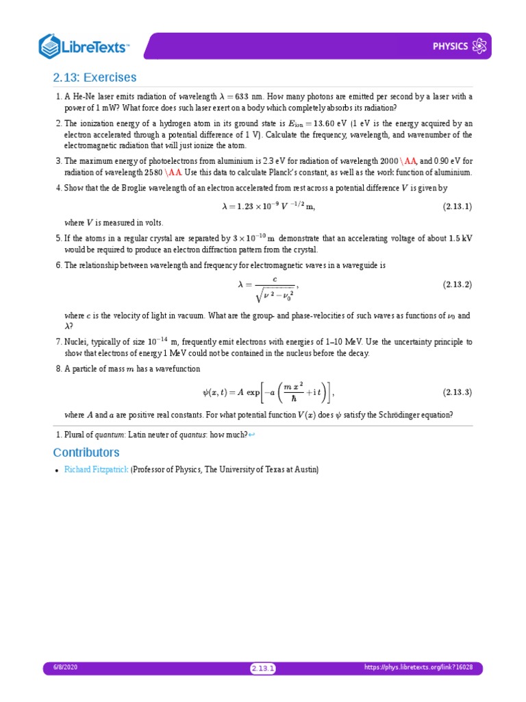 2.13 Exercises PDF | PDF | Electronvolt | Electron