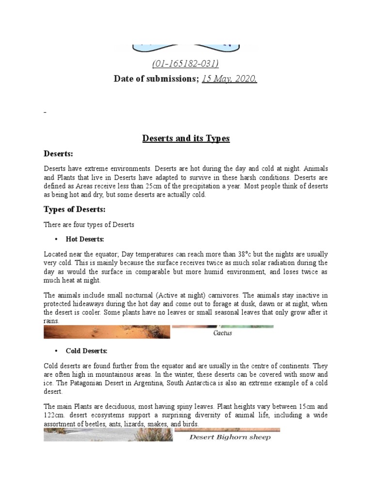 Types of Deserts Explained | PDF | Desert | Rain