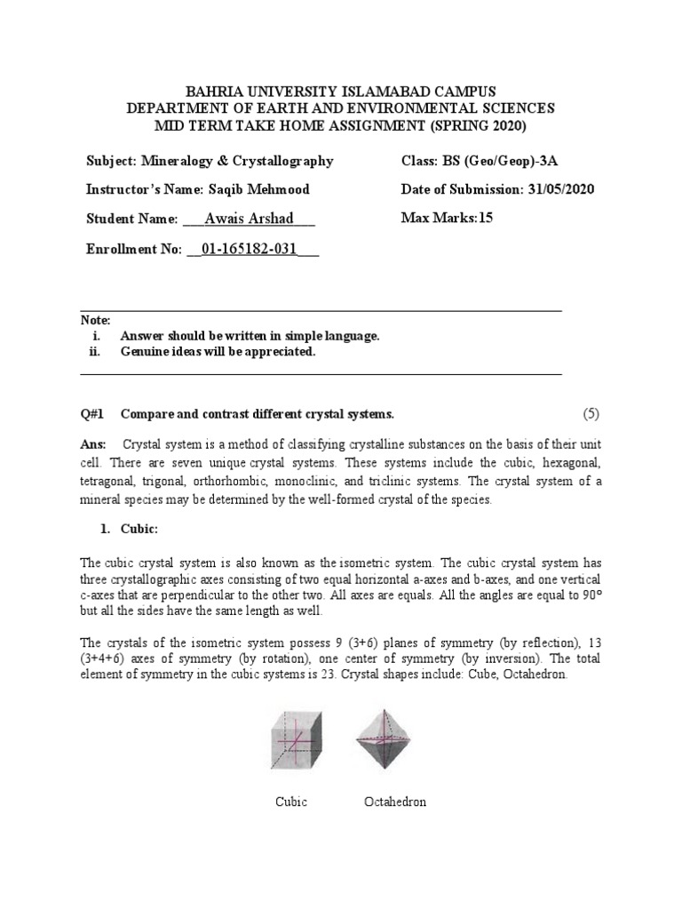 Midterm Assignment in Mineralogy and Crystallography | PDF | Crystal Structure | Crystallography