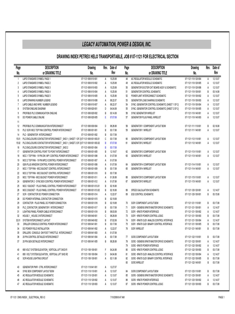 07-1121 DWG Index - Electrical - Rev.c | PDF | Programmable Logic ...