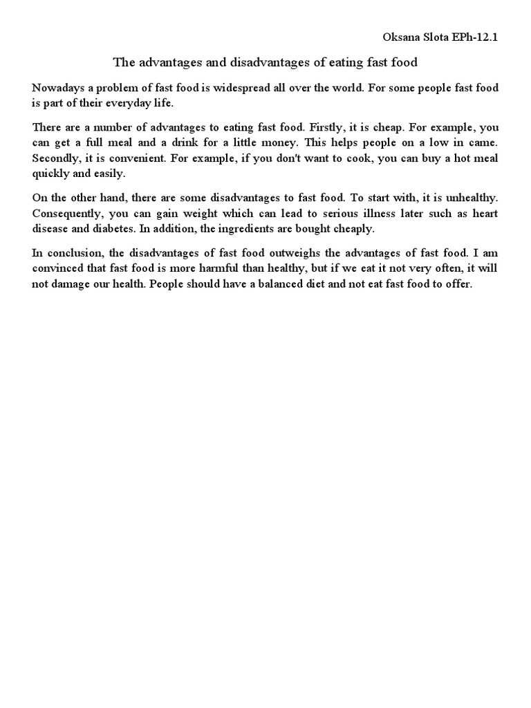 Fast Food: Pros and Cons | PDF