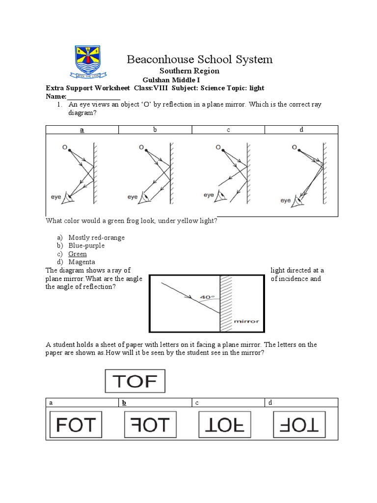 Light Remedial Worksheet 2019 | PDF | Color | Refraction