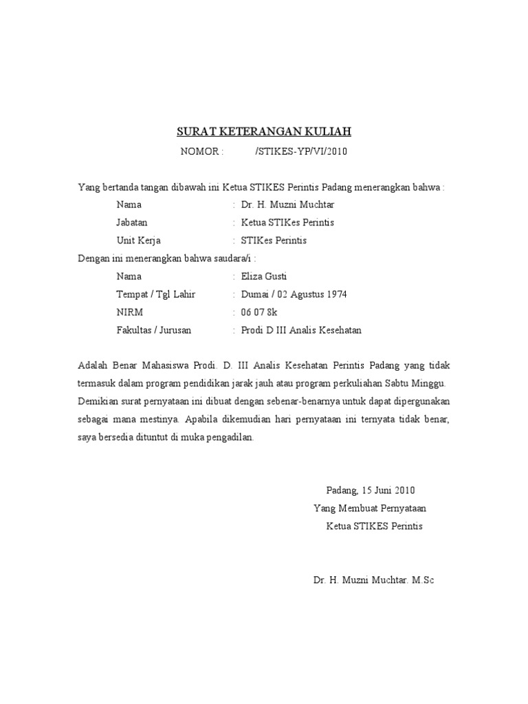 Surat Keterangan Kuliah Pdf
