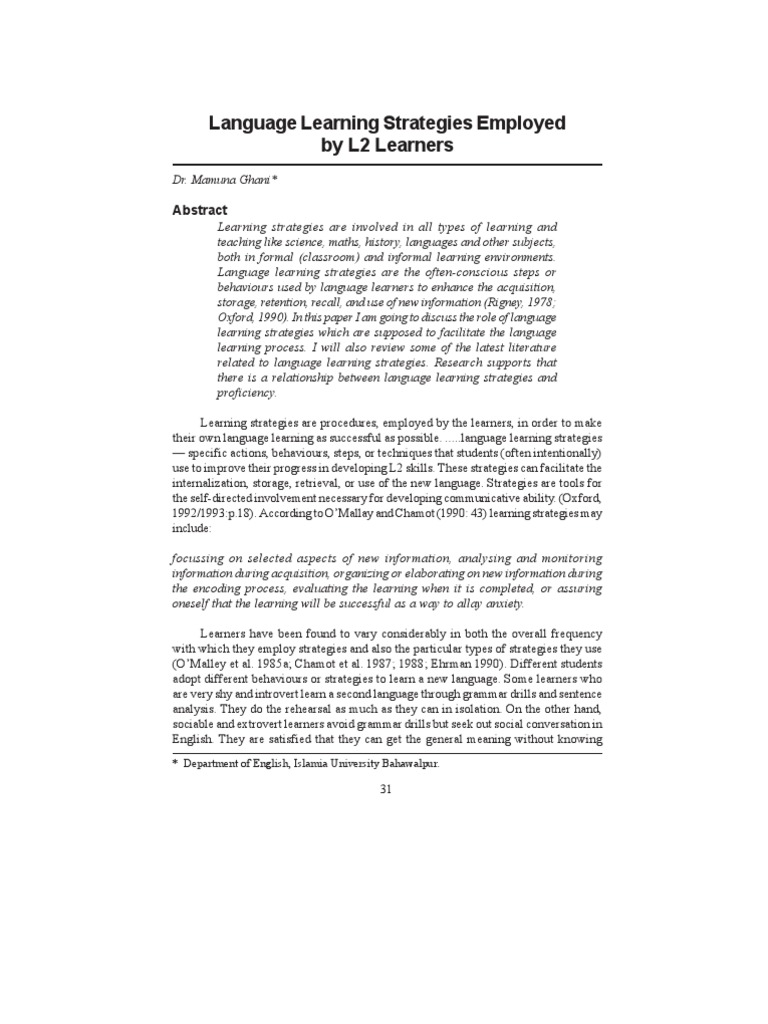 Language Learning Strategies Employed by l2 Learners | PDF | Second ...