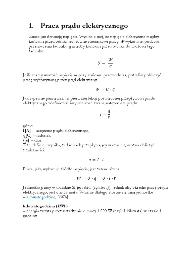 Praca I Moc Prądu Elektrycznego PDF | PDF