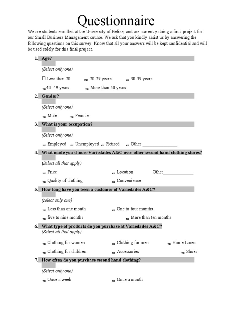 Market Research Questionnaire | PDF | Survey Methodology | Economies