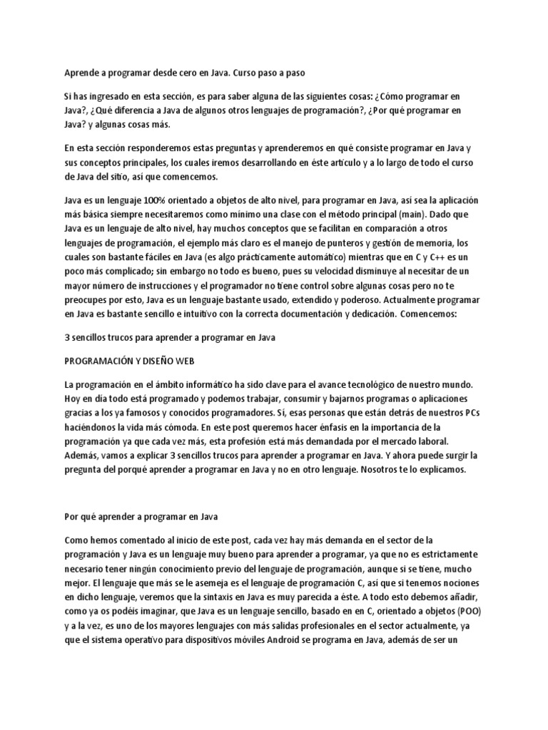 Aprende A Programar Desde Cero en Java | PDF | Java (lenguaje de ...