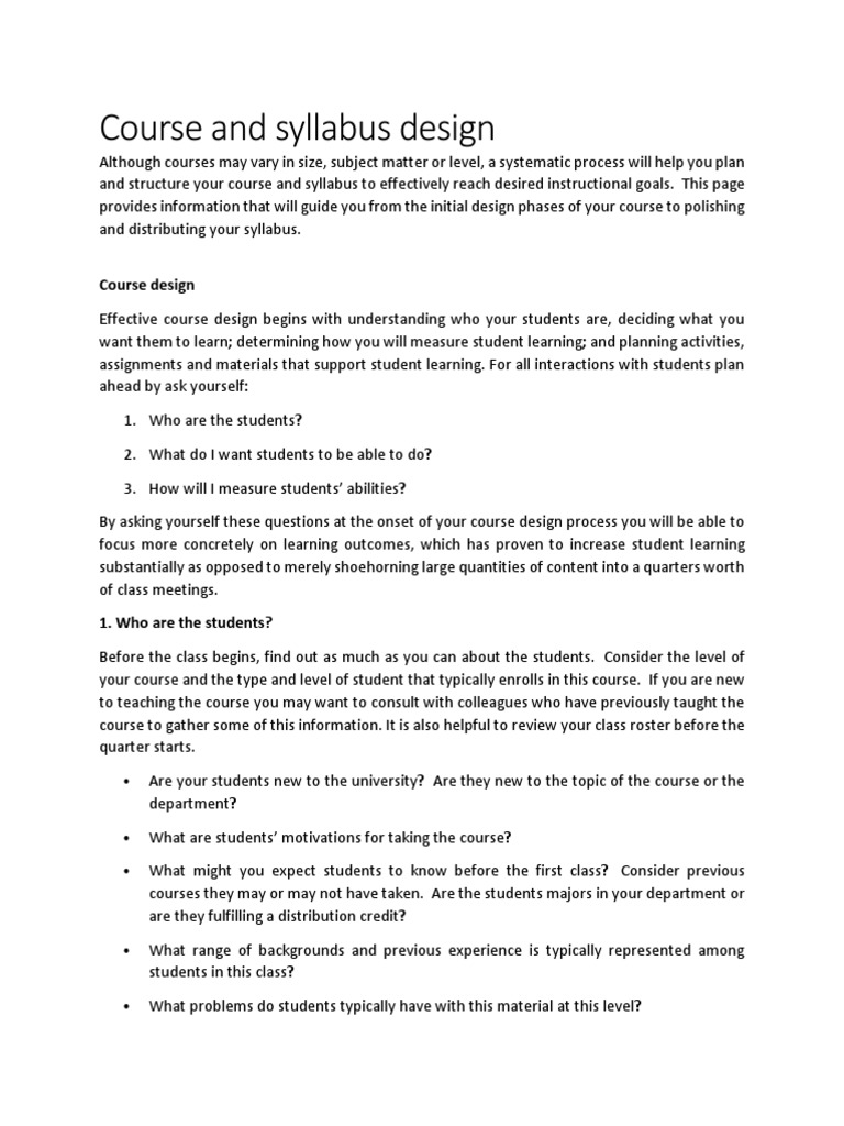 Course and Syllabus Design | PDF | Educational Assessment | Learning