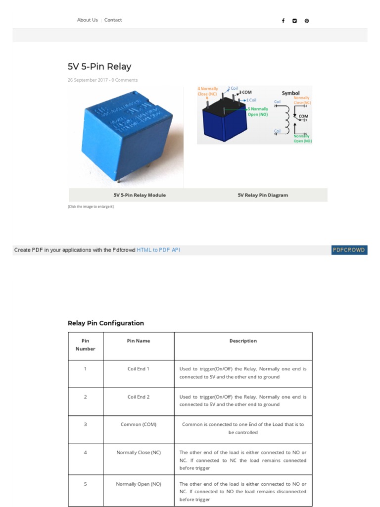 5V 5-Pin Relay: About Us Contact | PDF | Relay | Switch