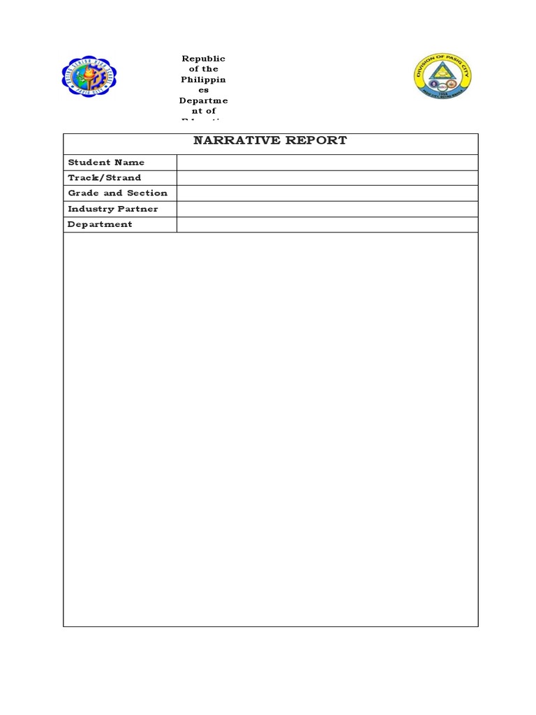 Narrative Report: Student Name Track/Strand Grade and Section Industry ...