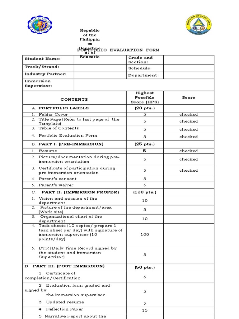 Portfolio Evaluation Form Template | PDF | Business
