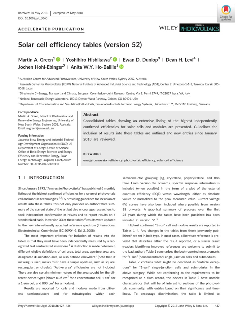 Solar Cell Efficiency Tables | Download Free PDF | Solar Cell ...