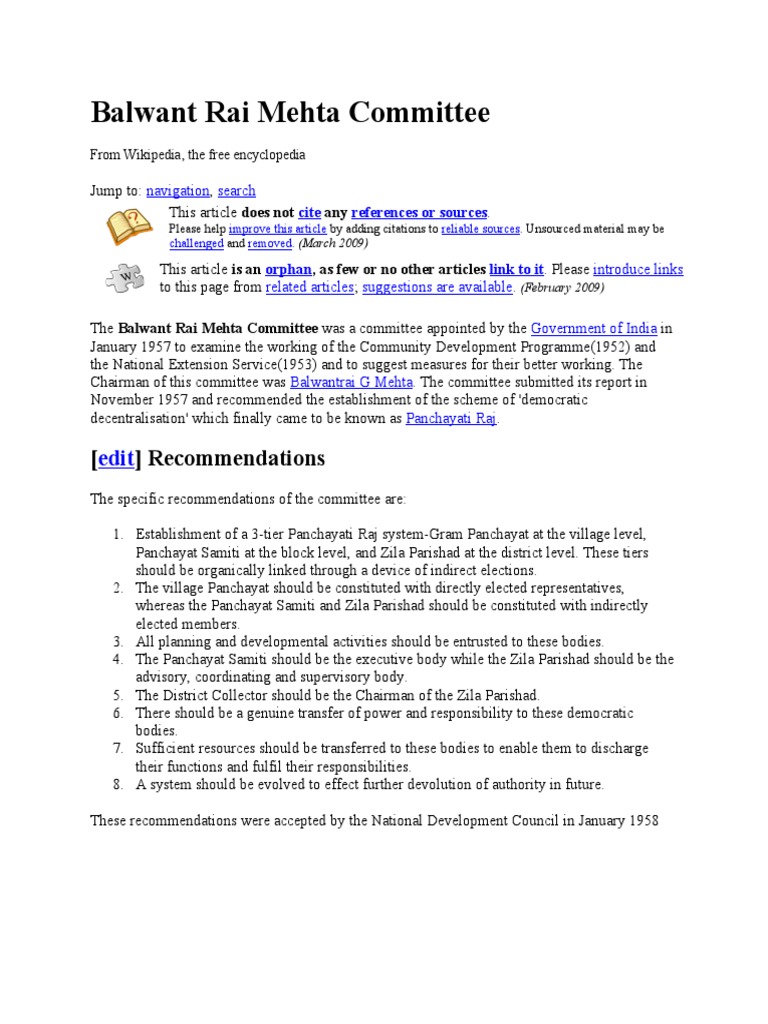 Balwant Rai Mehta Committee | PDF