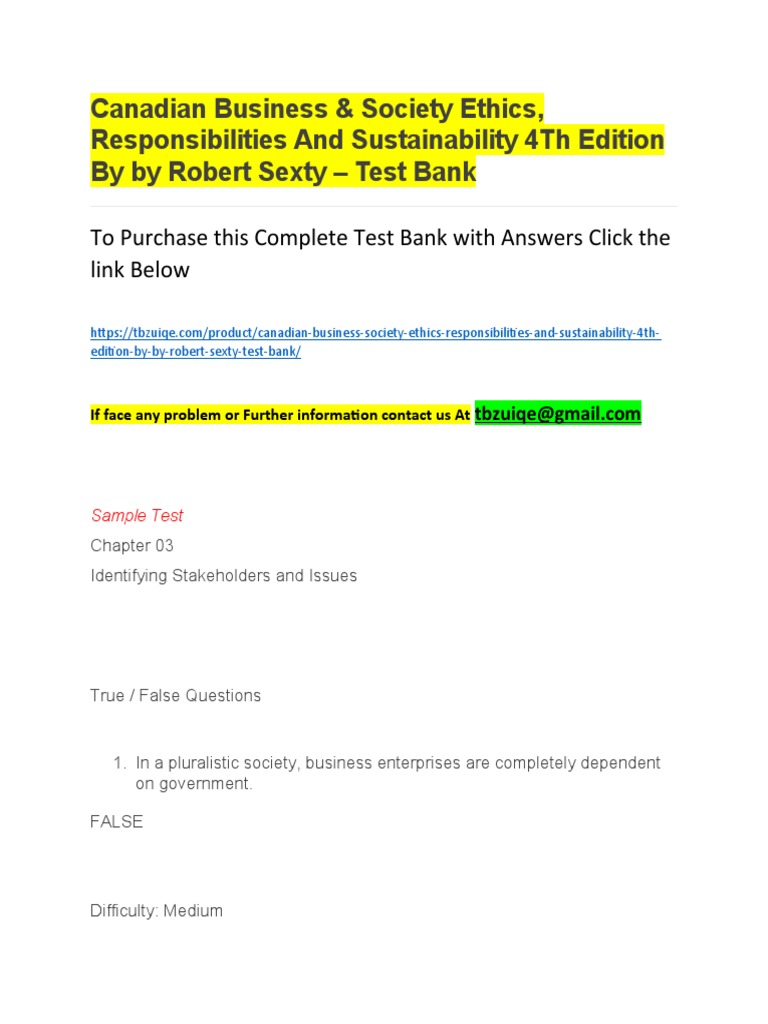 Canadian Business & Society Ethics, Responsibilities and Sustainability ...