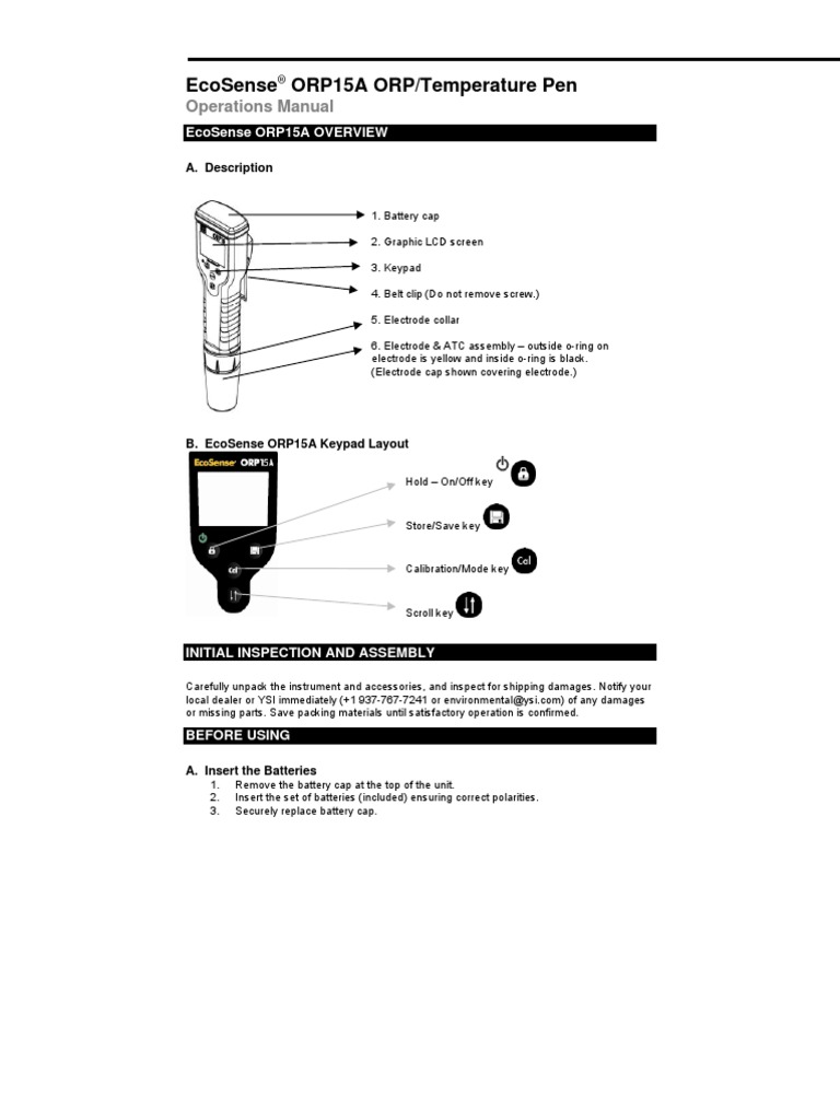 Ecosense Orp15A Orp/Temperature Pen: Operations Manual | PDF | Calibration | Nature
