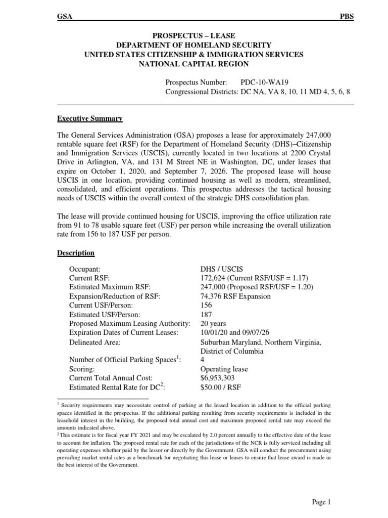 USCIS Lease Prospectus | PDF | General Services Administration | United ...