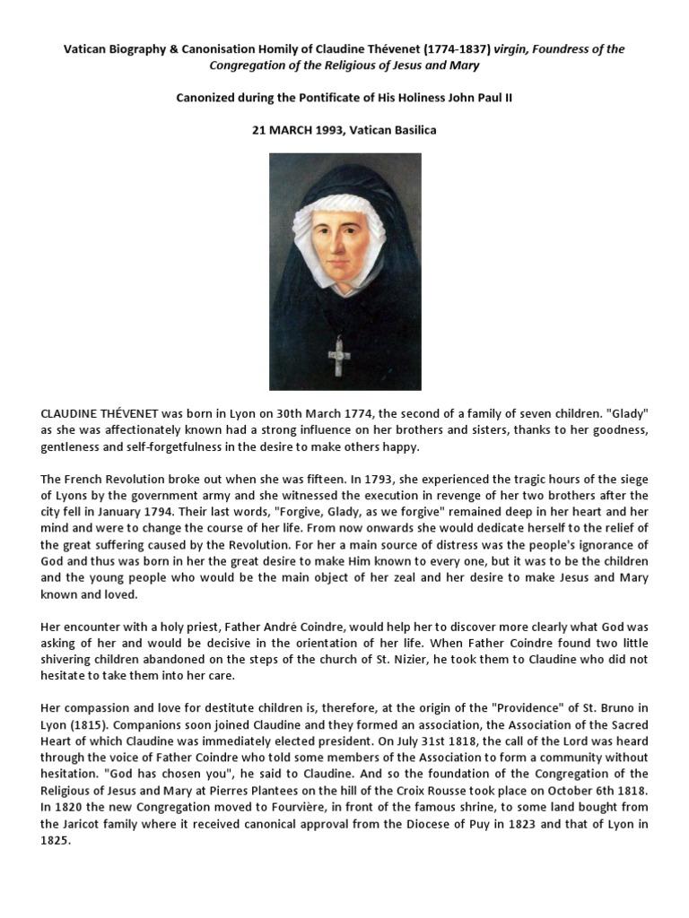 ST Claudine Thévenet Vatican Biography | PDF | Jesus | Baptism