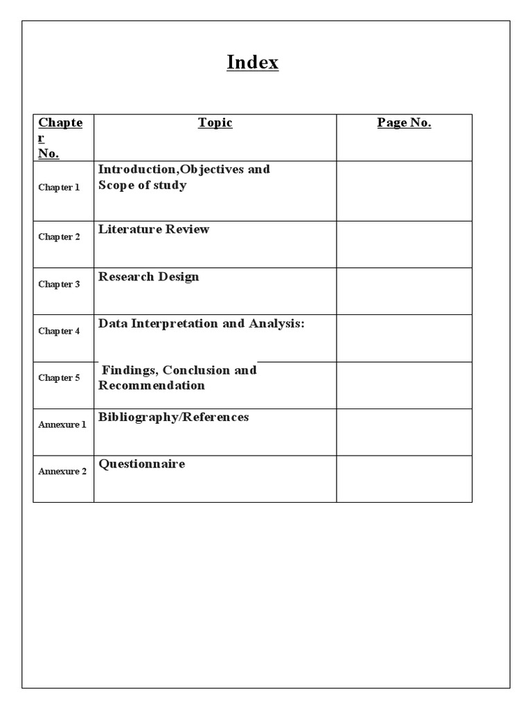 Index: Introduction, Objectives and Scope of Study Literature Review ...