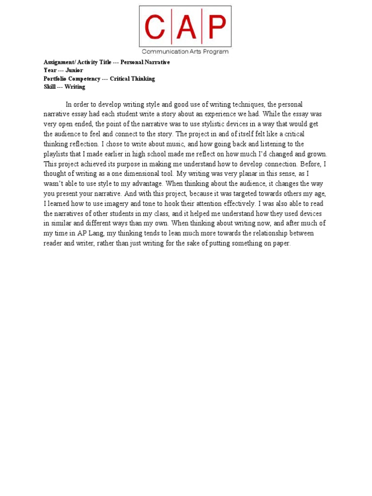CAP Portfolio Coversheet - Personal Narrative | PDF