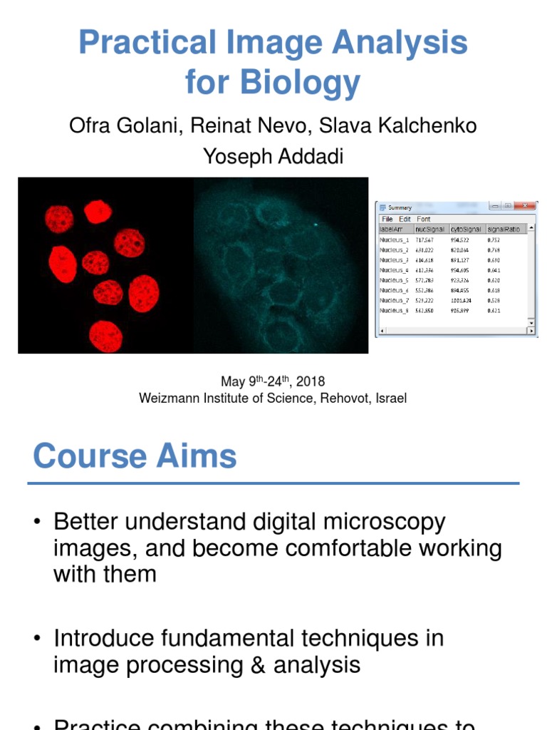 S1-QuantitativeImageAnalysis CourseIntro May2018 PDF | PDF | Image Segmentation | Microscopy