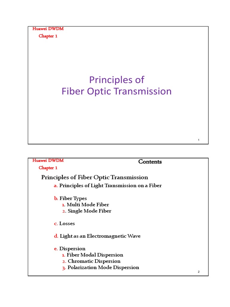 Principles of Fiber Optic Transmission PDF | PDF | Dispersion (Optics ...