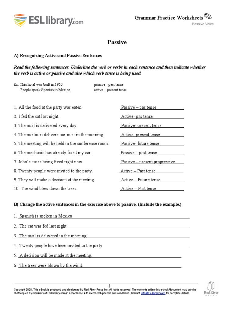 Passive: A) Recognizing Active and Passive Sentences | PDF ...