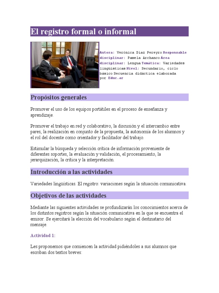 El Registro Formal o Informal de Didactica | PDF
