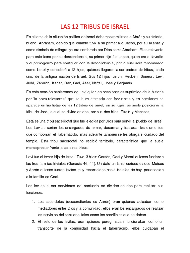 Las 12 Tribus de Israel | PDF | Sacerdote | Jacob